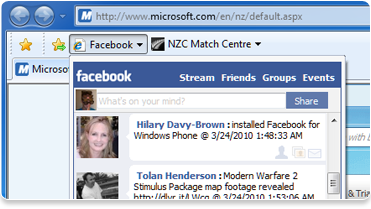 My Addons: Facebook web slice for Inter Explorer: Your friends and ...