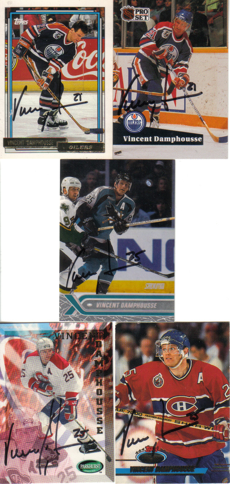Hell's Valuable Collectibles: Vincent Damphousse: 5 Autographed Cards ...