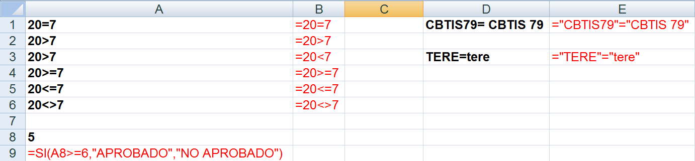 EXCEL: OPERADORES RELACIONALES EN EXCEL