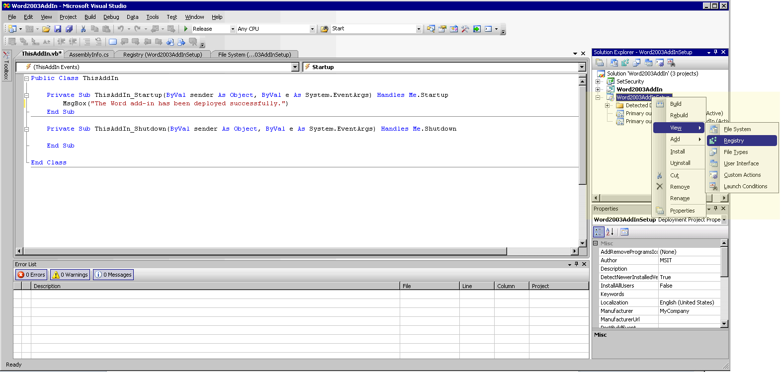 The Simple Programmer: Deploy Office 2003 VSTO add in to All Users ...