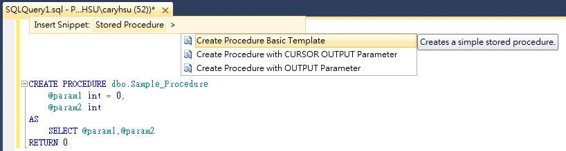 CaryHsu - 學無止盡: SQL Server 2012(Code Name Denali) - 新T-SQL語法介紹 – Code Snippet Manager