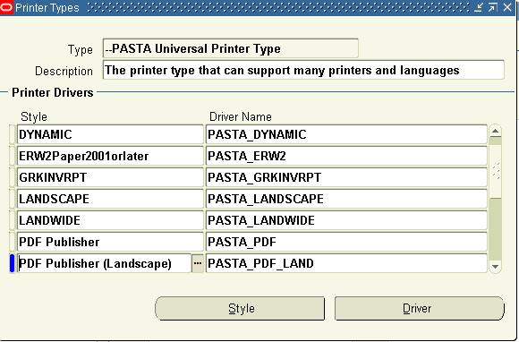 Oracle E-Business Suite.......: Pasta Landscape driver setup