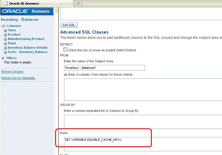 OBIEE: How to Disable Cache for One Specific Report OBIEE: How to Disable Cache for One Specific Report