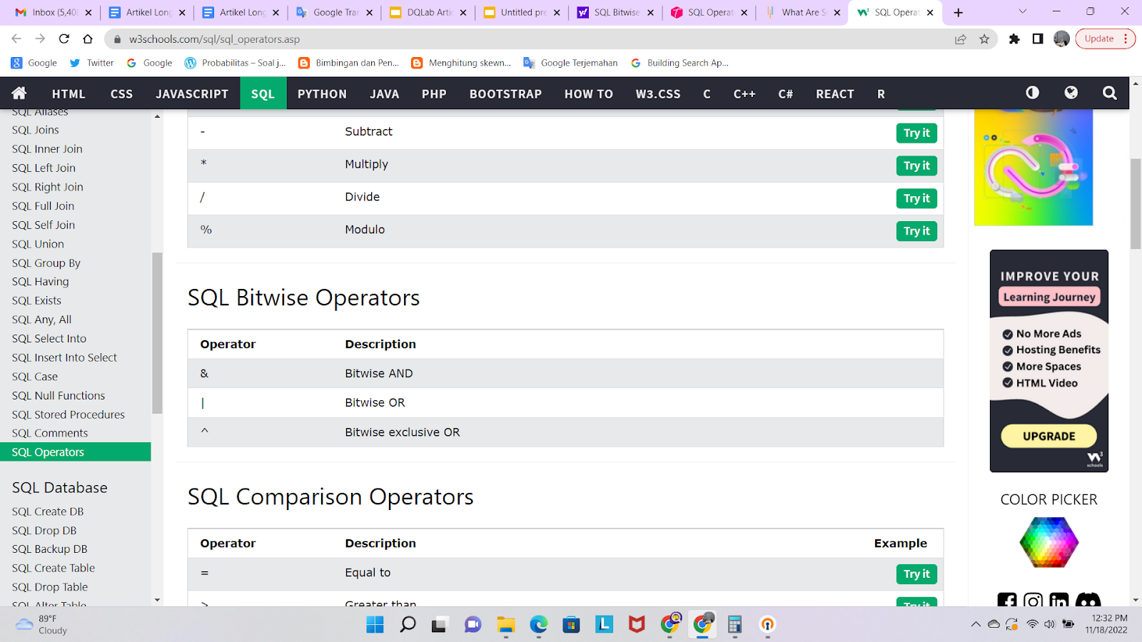 Jenis-Jenis Operator pada Sistem Operasi SQL Jenis-Jenis Operator pada Sistem Operasi SQL