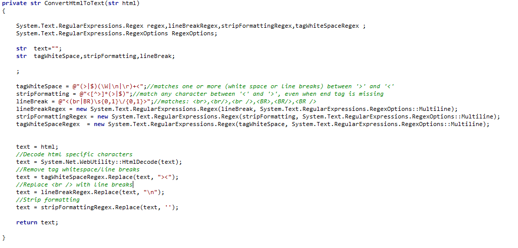 Convert HTML to Plain Text Dynamics AX 2012 Convert HTML to Plain Text Dynamics AX 2012