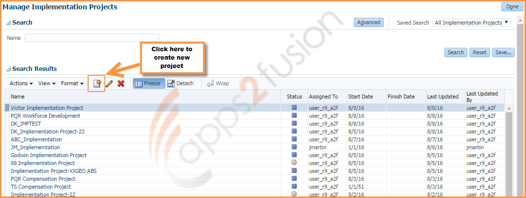 Creating Project in Fusion Application