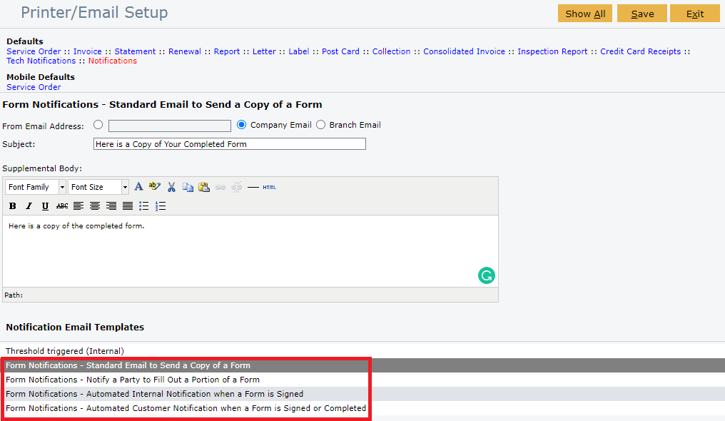 Form Manager Notifications