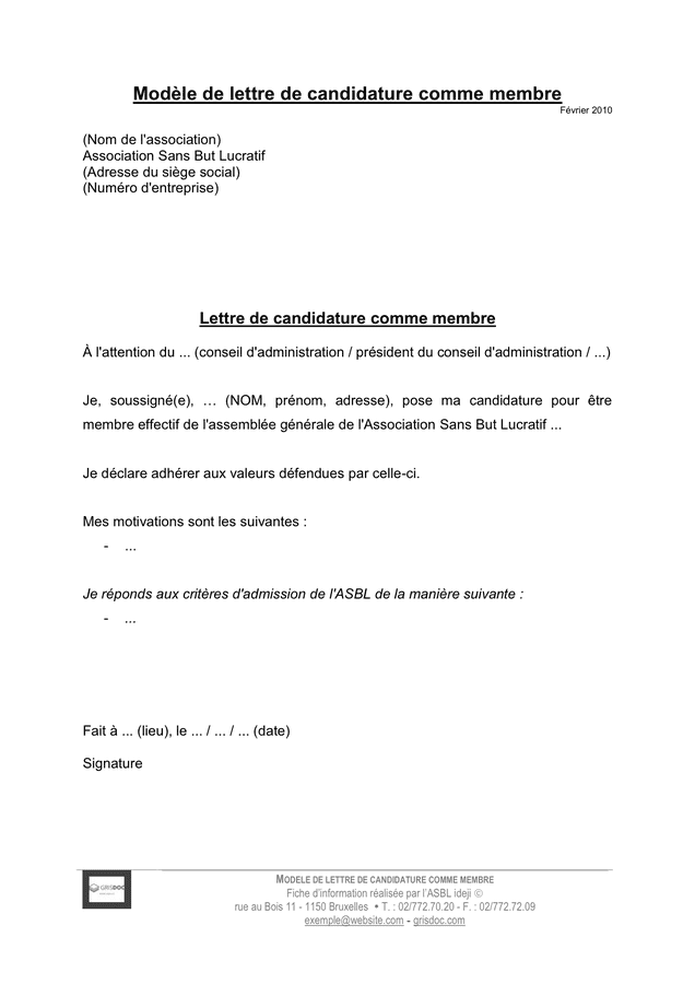 Modèle lettre candidature conseil syndical Modèle lettre candidature conseil syndical