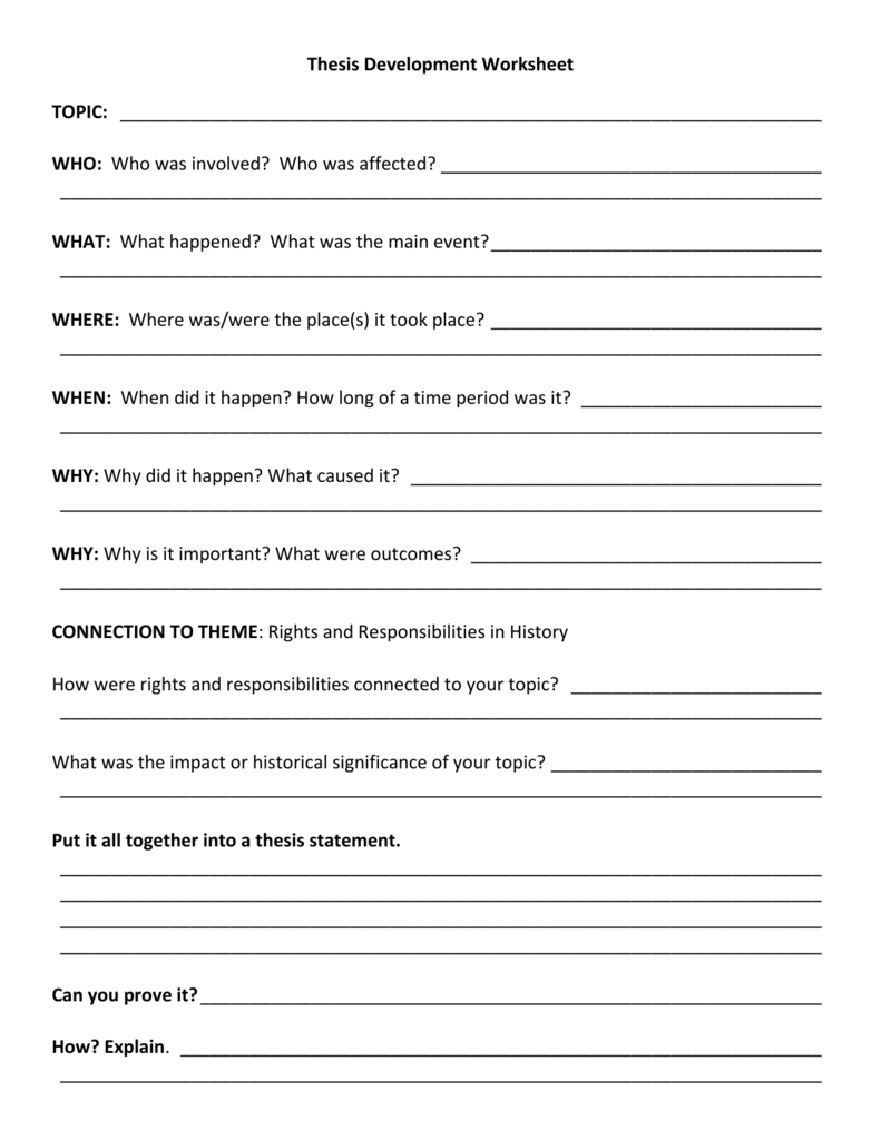 Thesis Statement Worksheet Part 1 The Basics - Thesis Title Ideas for ... Thesis Statement Worksheet Part 1 The Basics - Thesis Title Ideas for ...