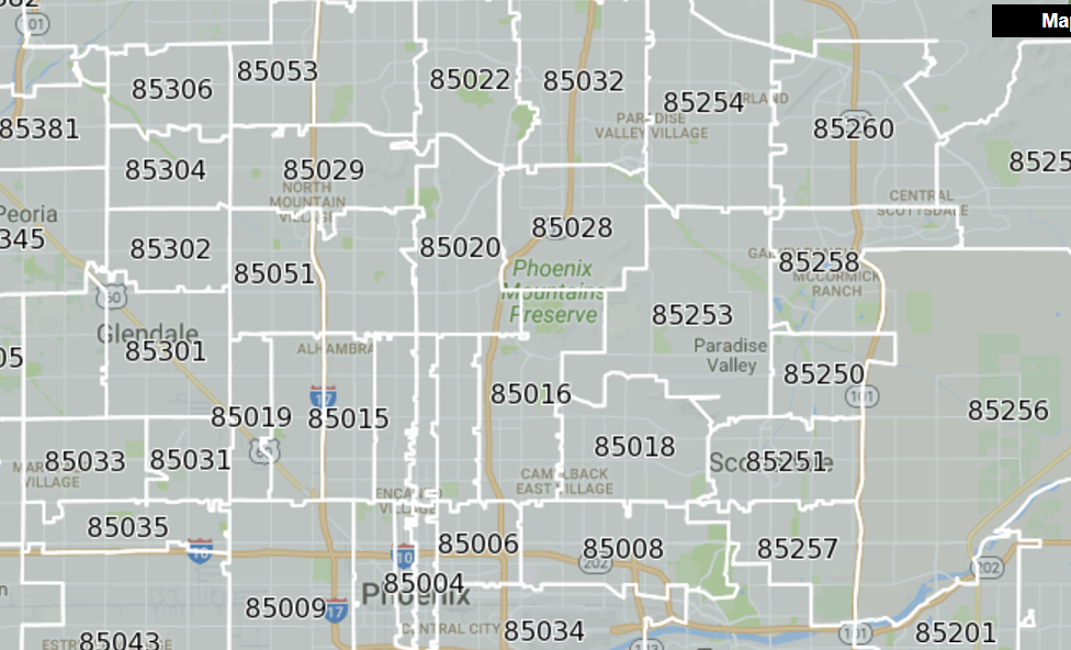 Zip Code Map Of Maricopa County Zip Code Map Of Maricopa County