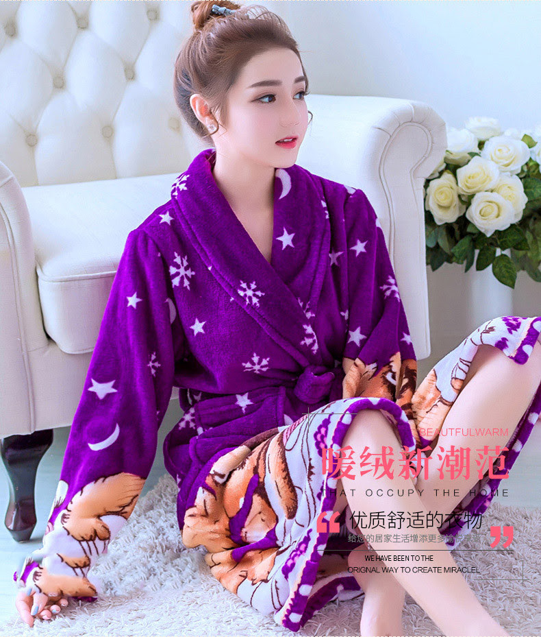 New Women Coral Fleece Robe Sex Sleepwear Winter Autumn Warm Bathrobe Nightgown Kimono Dressing
