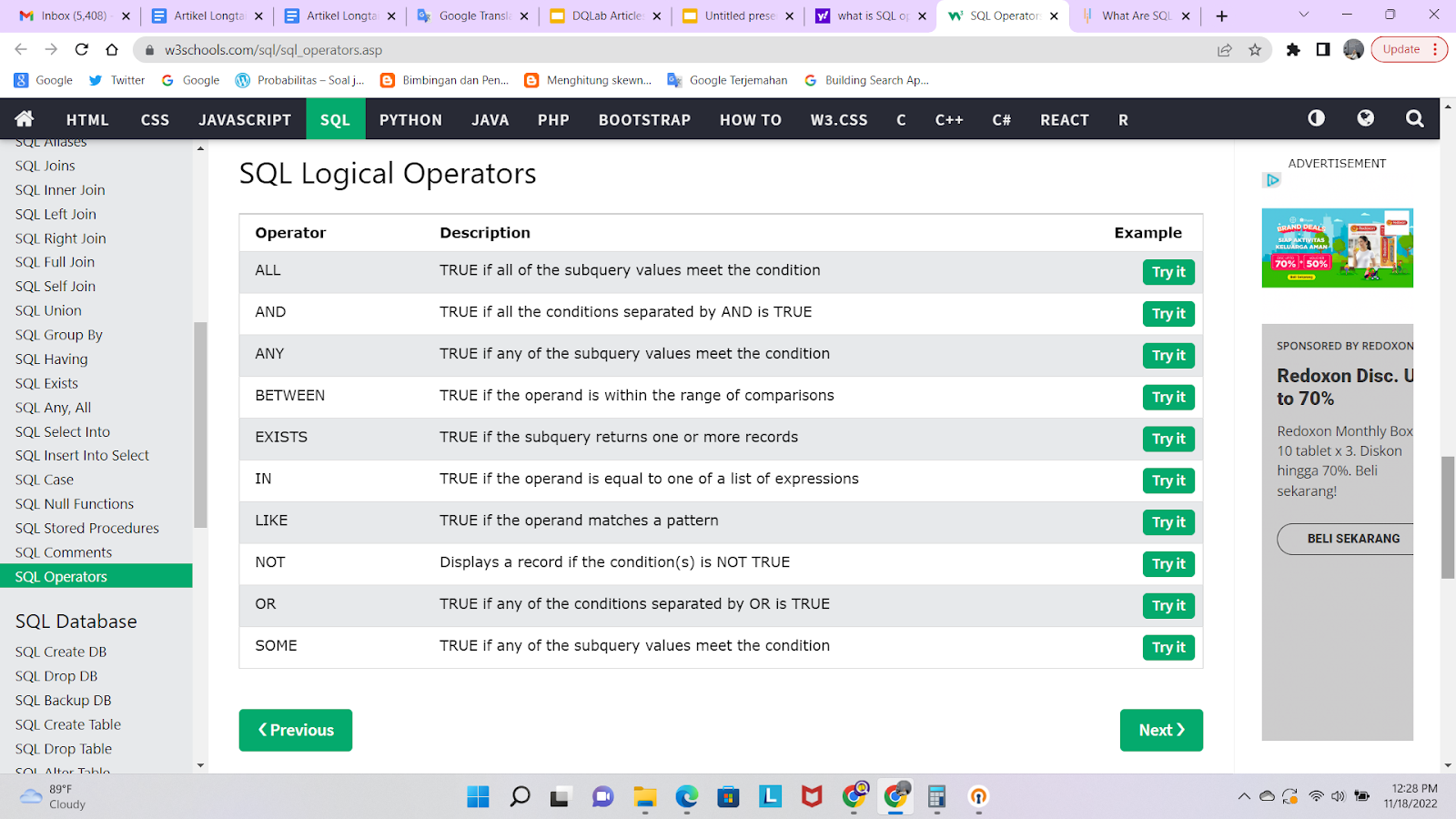 Jenis-Jenis Operator pada Sistem Operasi SQL Jenis-Jenis Operator pada Sistem Operasi SQL